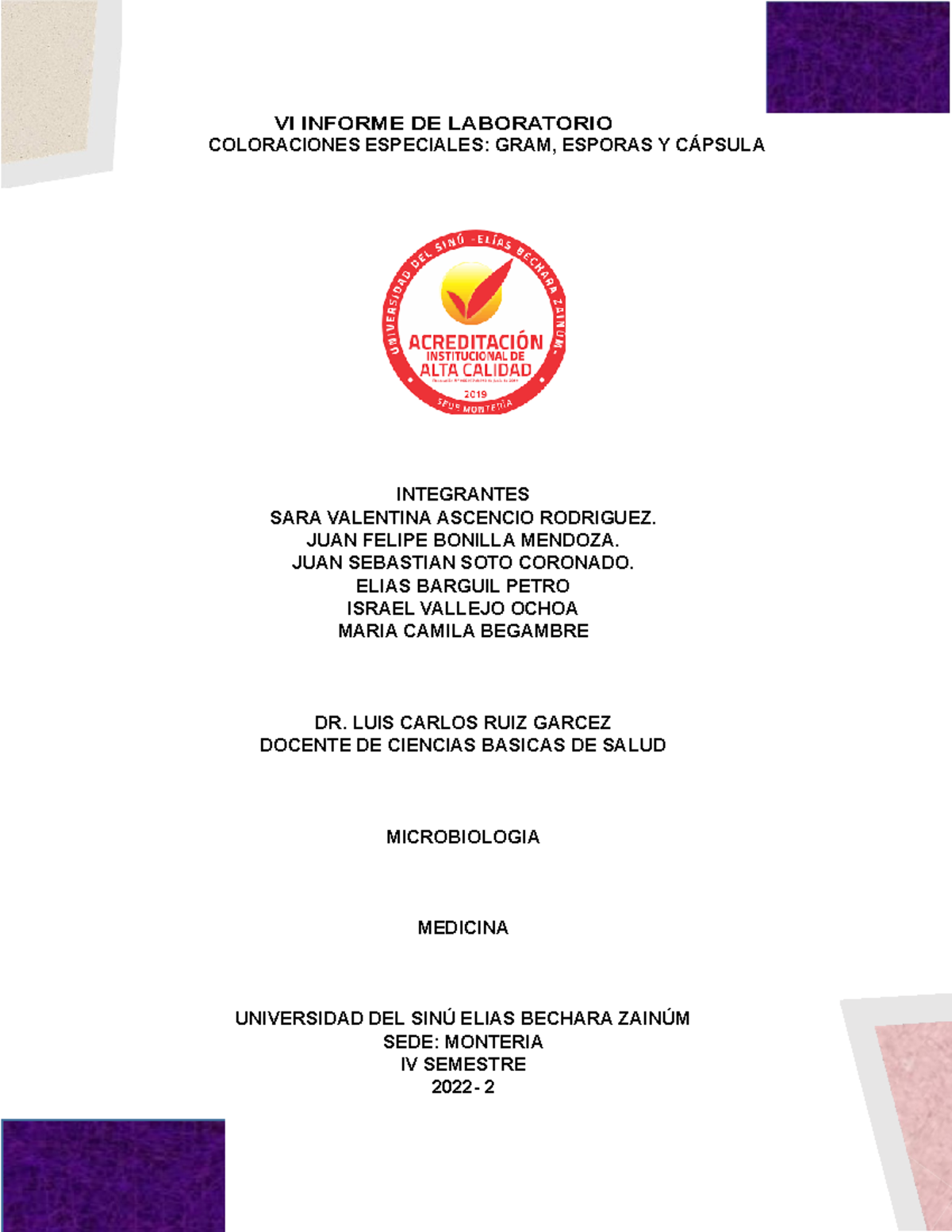 Informe de Laboratorio VI: Coloraciones Especiales en Microbiología - Studocu