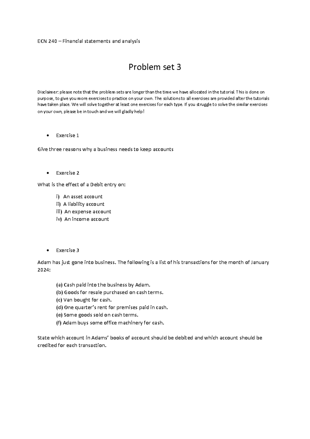 ECN 240 Financial Statements & Analysis Problem Set 3 - Studocu