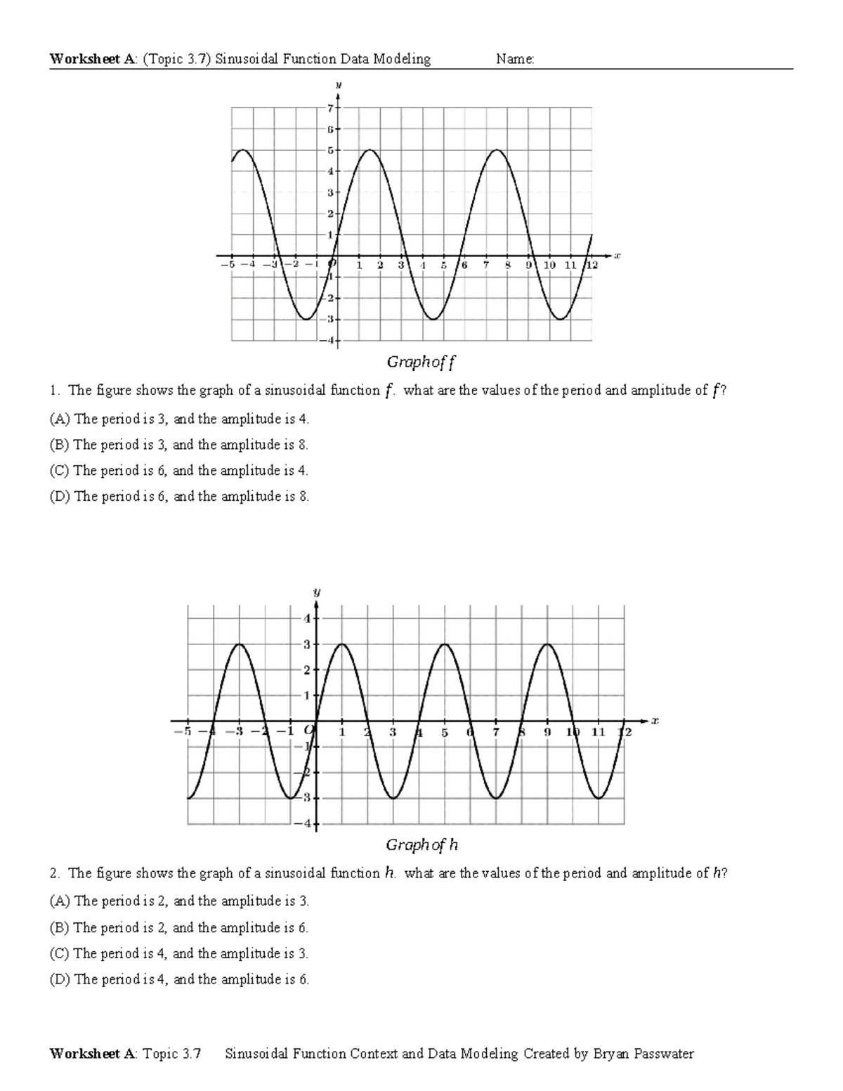 Worksheet A: Topic 3 - Sinusoidal Function Data Modeling Homework 3.7 - Studocu