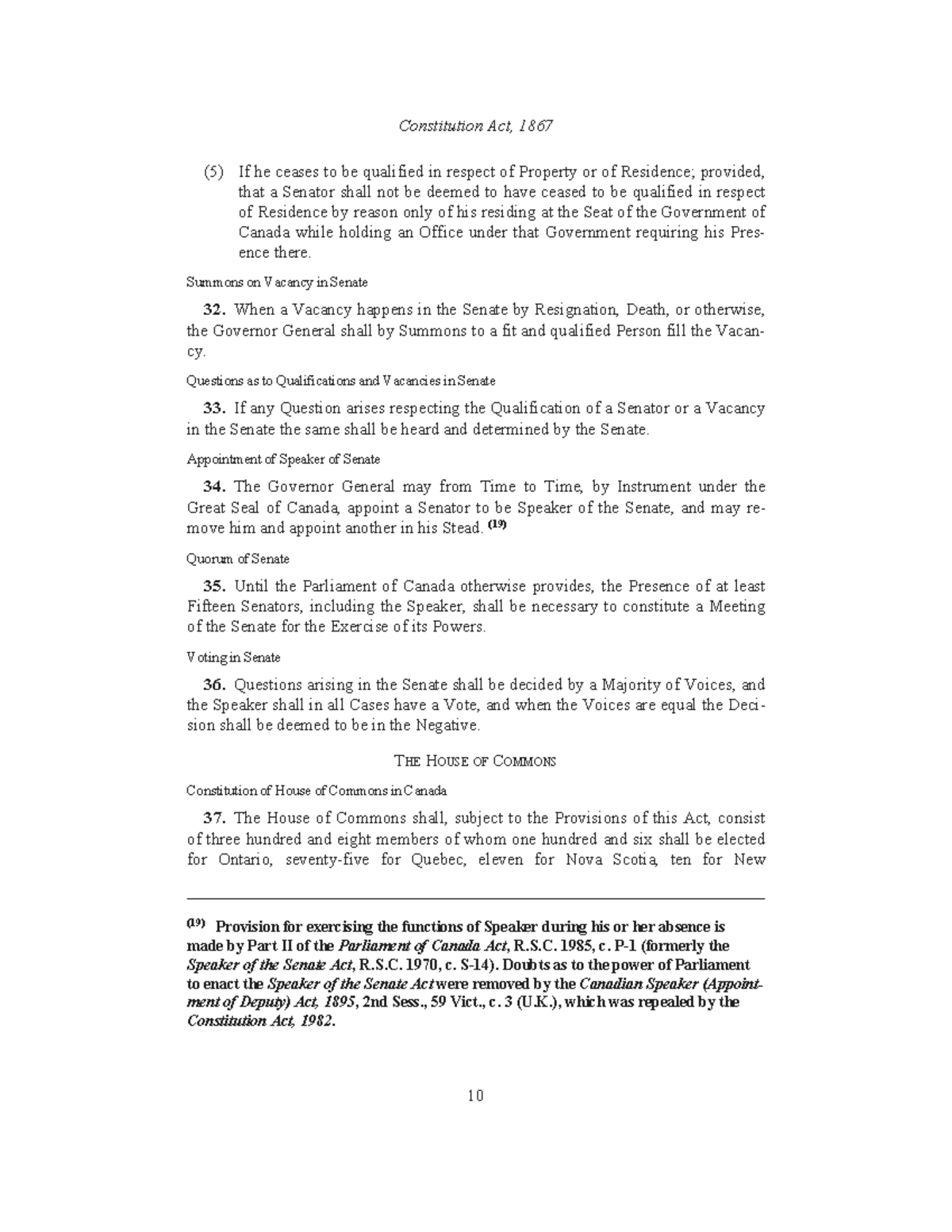 Constitution Act, 1867: Overview of Senate and House of Commons - Studocu