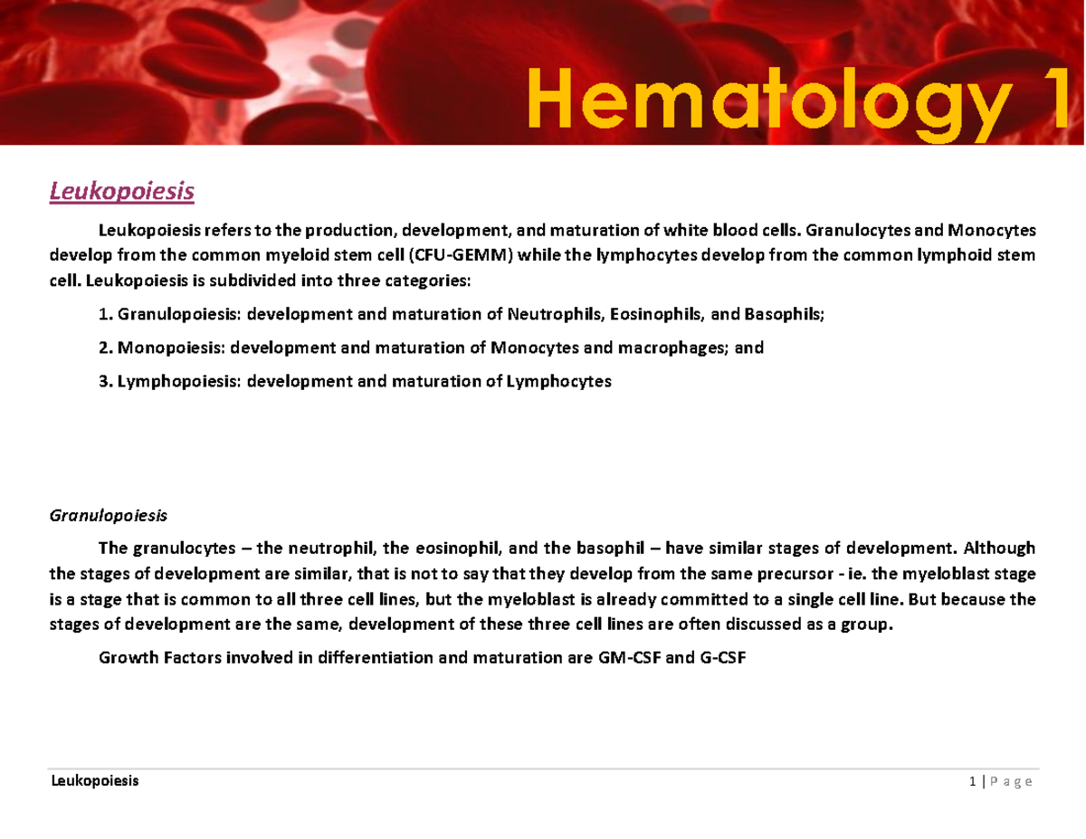 Hematology 1: Lesson 4 on Leukopoiesis and White Blood Cell Development ...