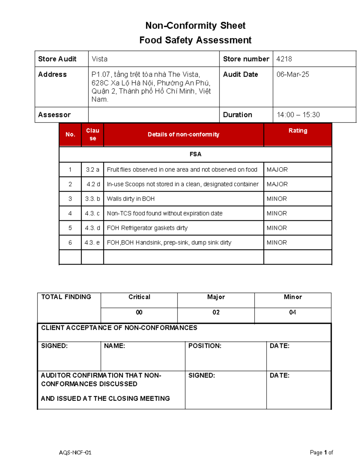 4218 FSA Report: Food Safety Assessment Audit Findings - Studocu