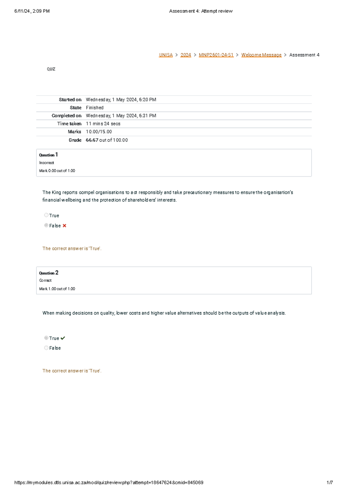 MNP2601-24-S1 Assessment 4 Attempt Review and Feedback - Studocu