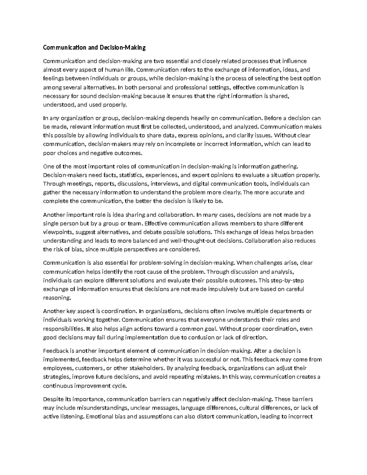 Communication and Decision-Making: Key Processes in Human Interaction ...