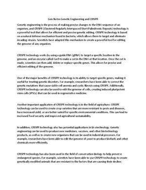 Genetic Engineering - Study Notes & Assignments - Studocu