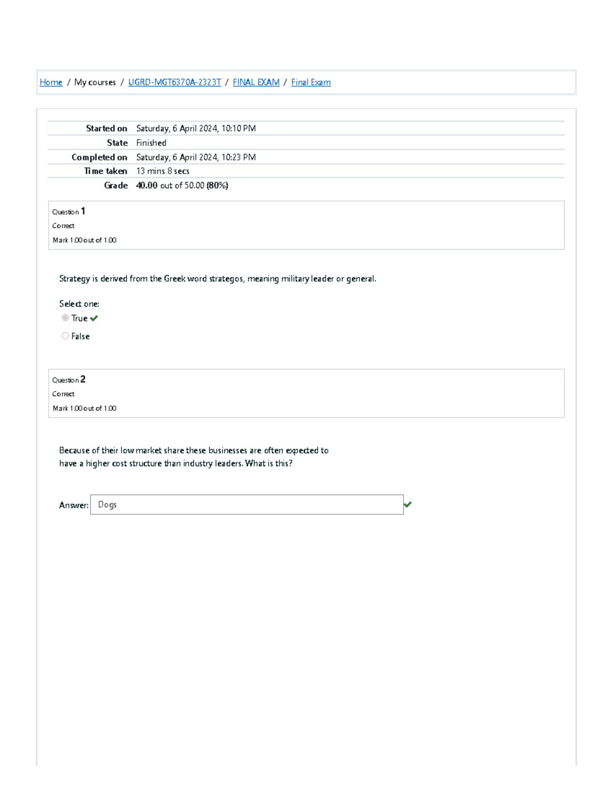 Final Exam UGRD-MGT6370A: Strategic Management Insights - Studocu