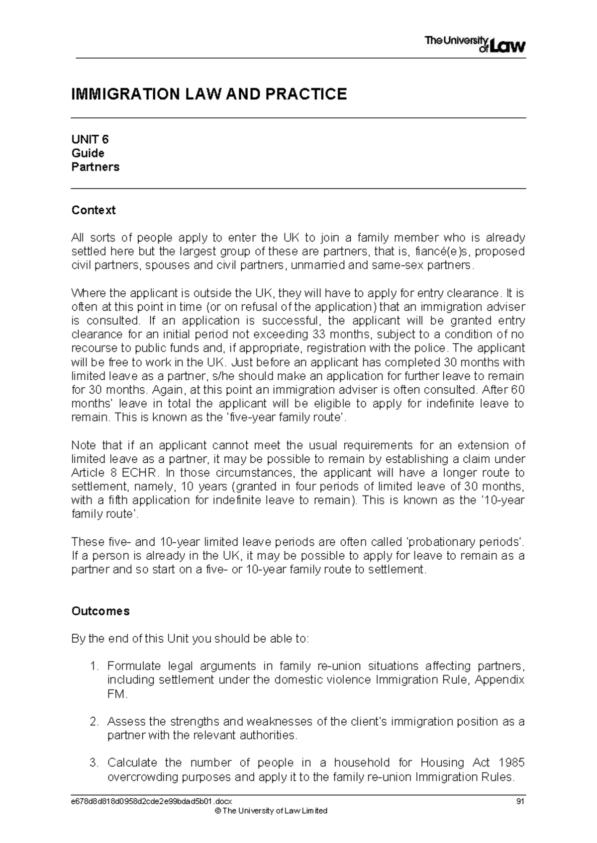 IMMIGRATION LAW AND PRACTICE UNIT 6: Partner Visa Application Guide ...