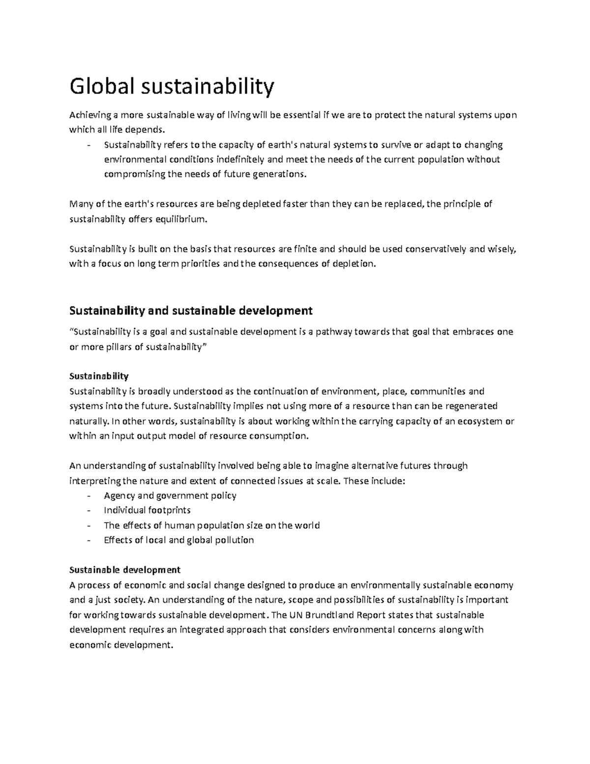 Geography Notes: Global Sustainability and Development Strategies - Studocu