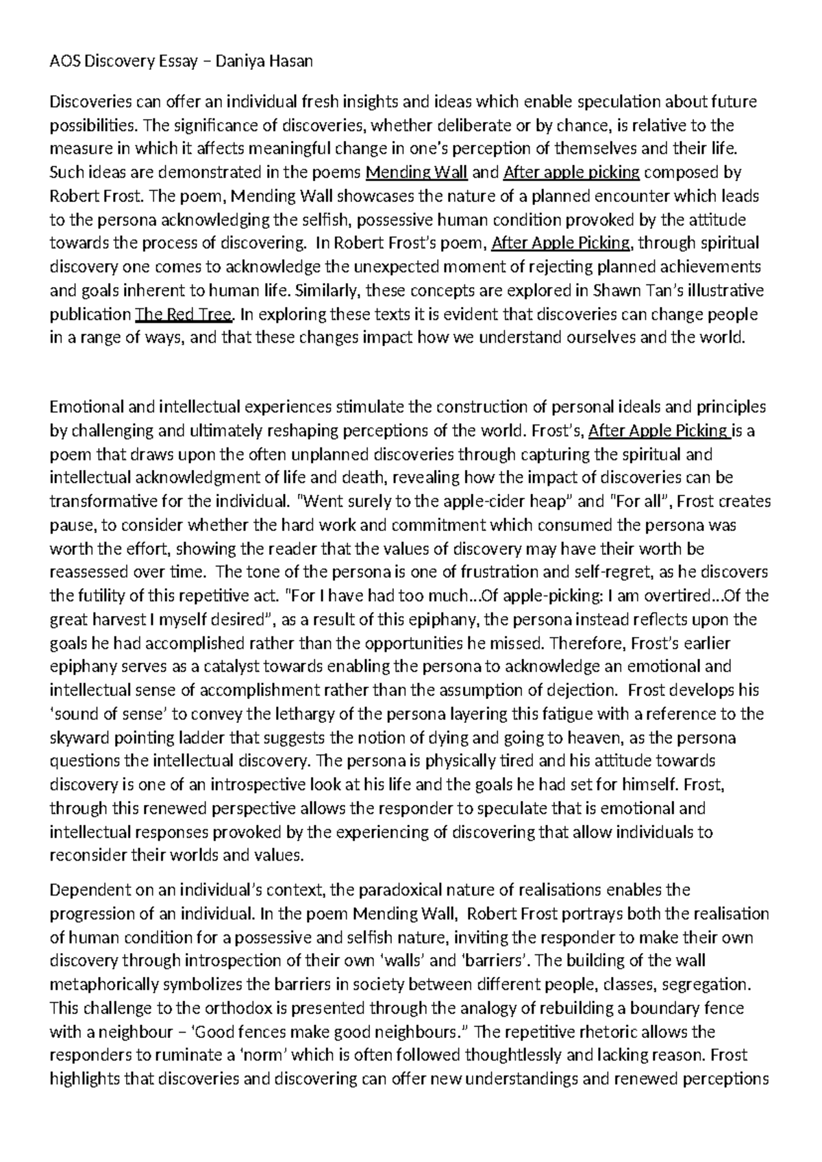 AOS Discovery Essay: Insights from Frost's Poetry on Change - Studocu