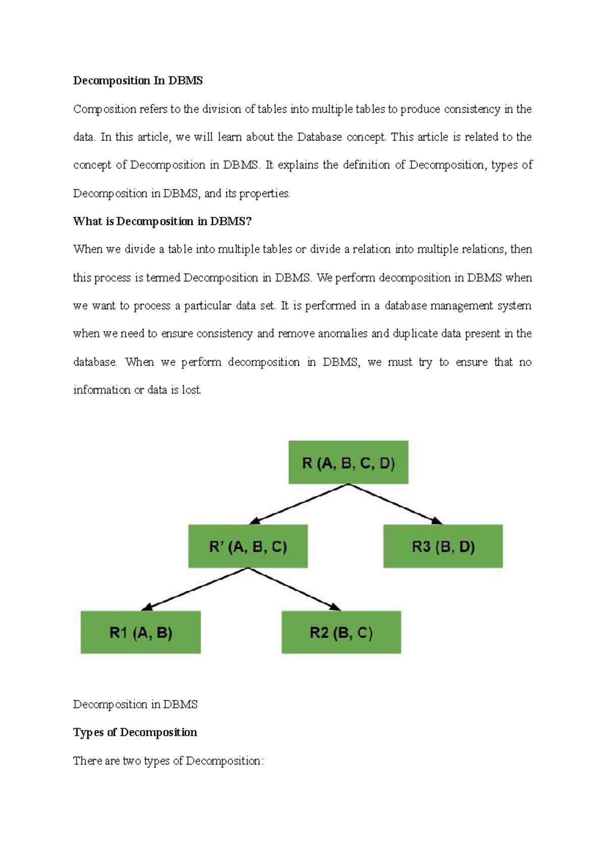 DBMS 101: Understanding Decomposition and Its Types - Studocu