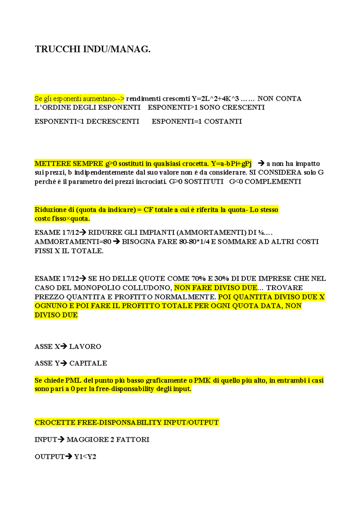 Trucchi INDU - Flash Card per Esame di Economia - Studocu