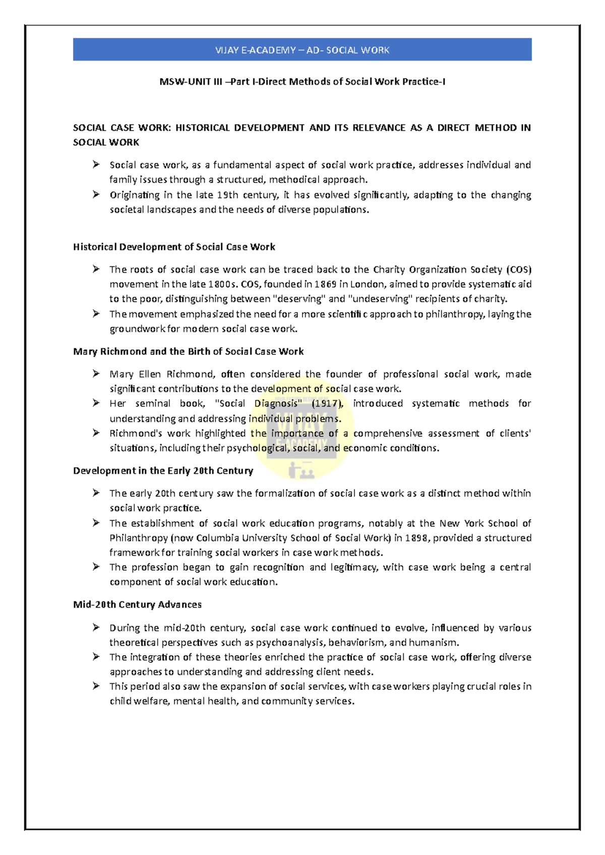 MSW-UNIT III: Direct Methods in Social Work Practice - Case Work ...