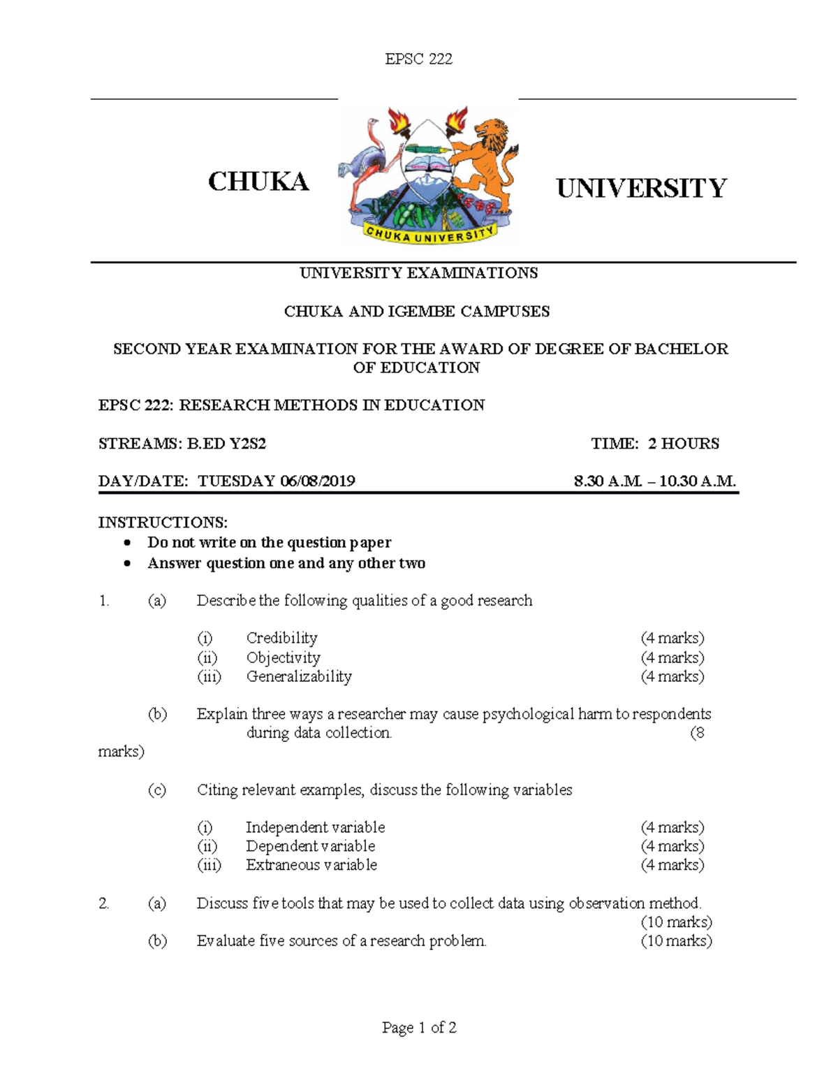 EPSC 222 PART TIME - practice material to guide student in examination ...