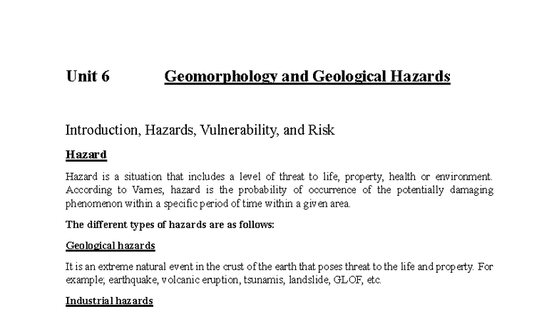 Unit 6: Geomorphology & Geological Hazards Overview - Studocu