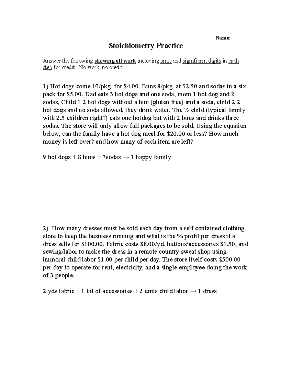 Stoichiometry Practice Quiz with Extra Questions and Problems - Studocu