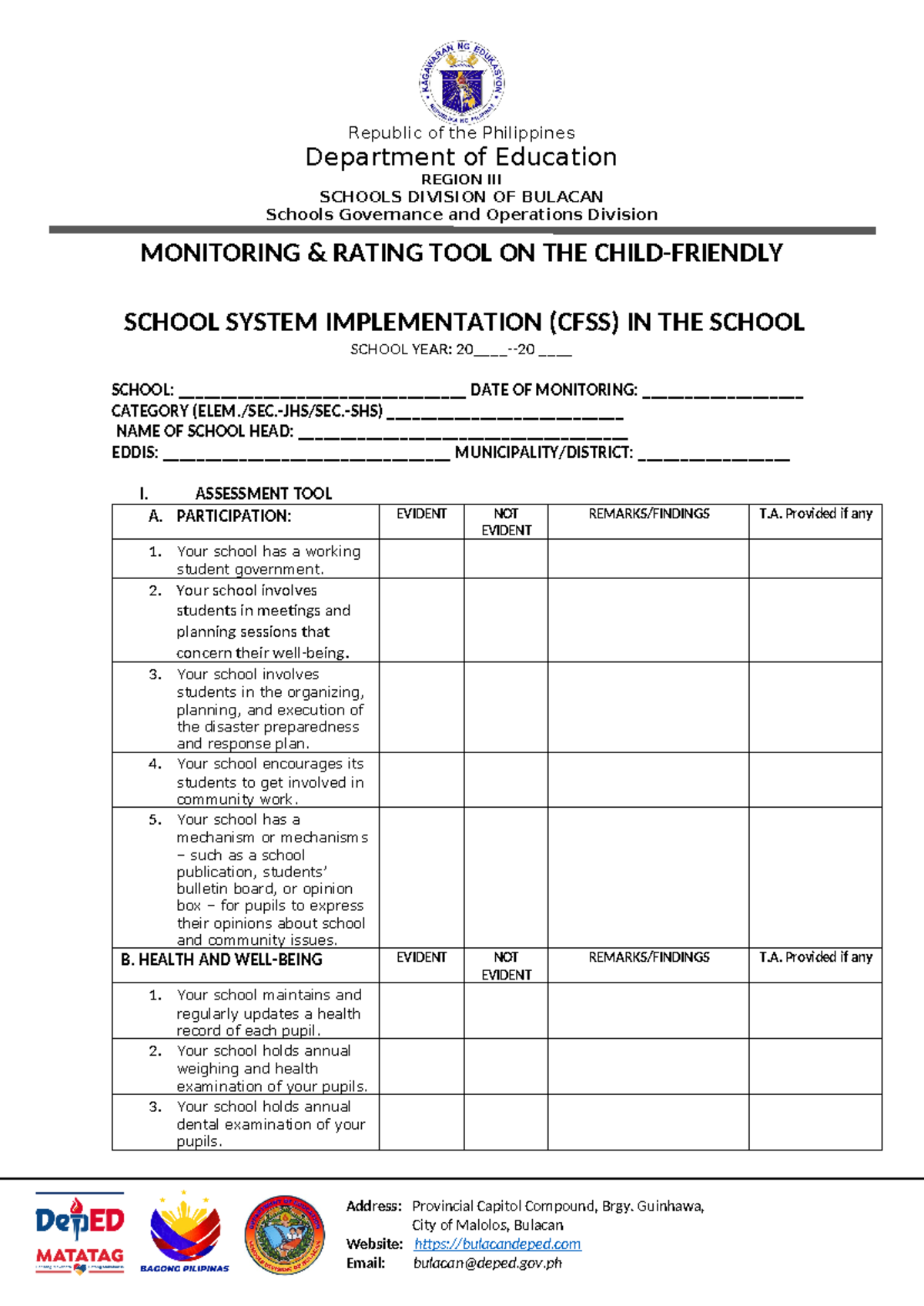CFSS Implementation Monitoring & Rating Assessment Tool - Studocu