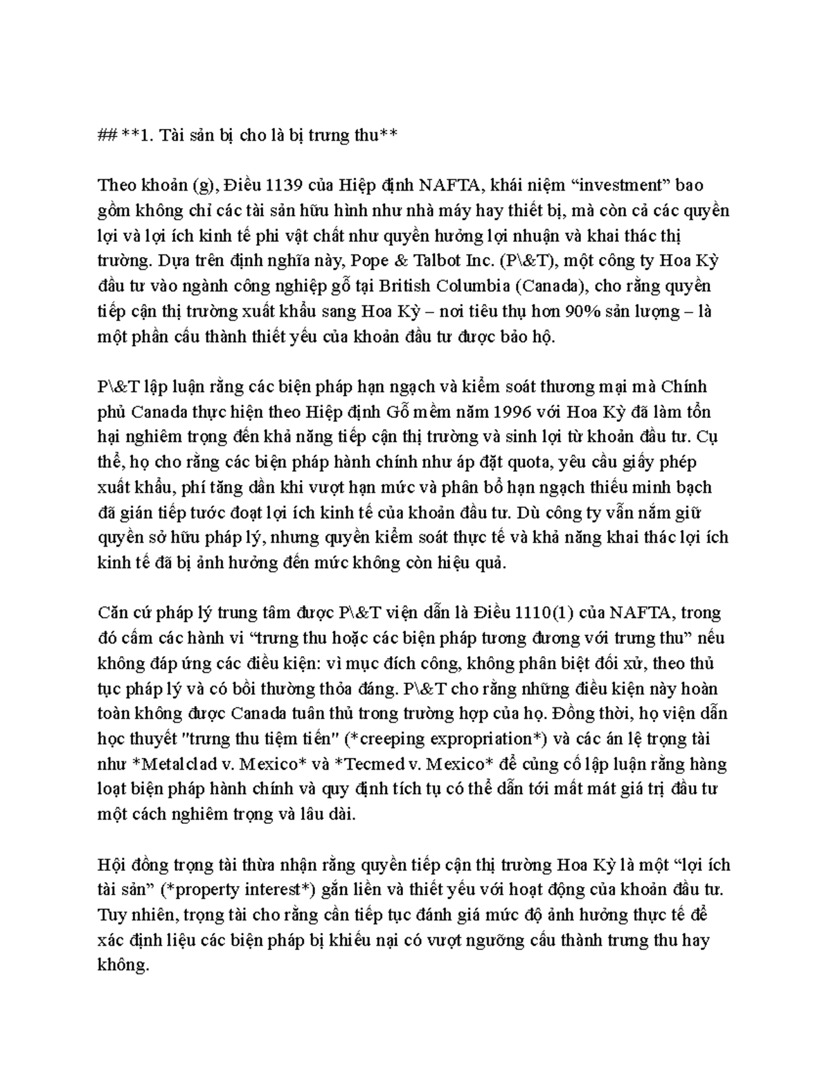 NAFTA 1139: Phân Tích Trưng Thu Gián Tiếp và Quyền Lợi Đầu Tư - Studocu