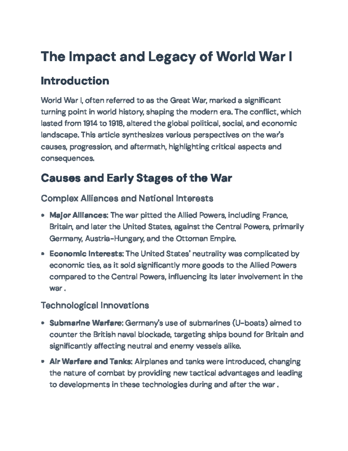 The Impact and Legacy of World War I: Key Events and Consequences - The ...