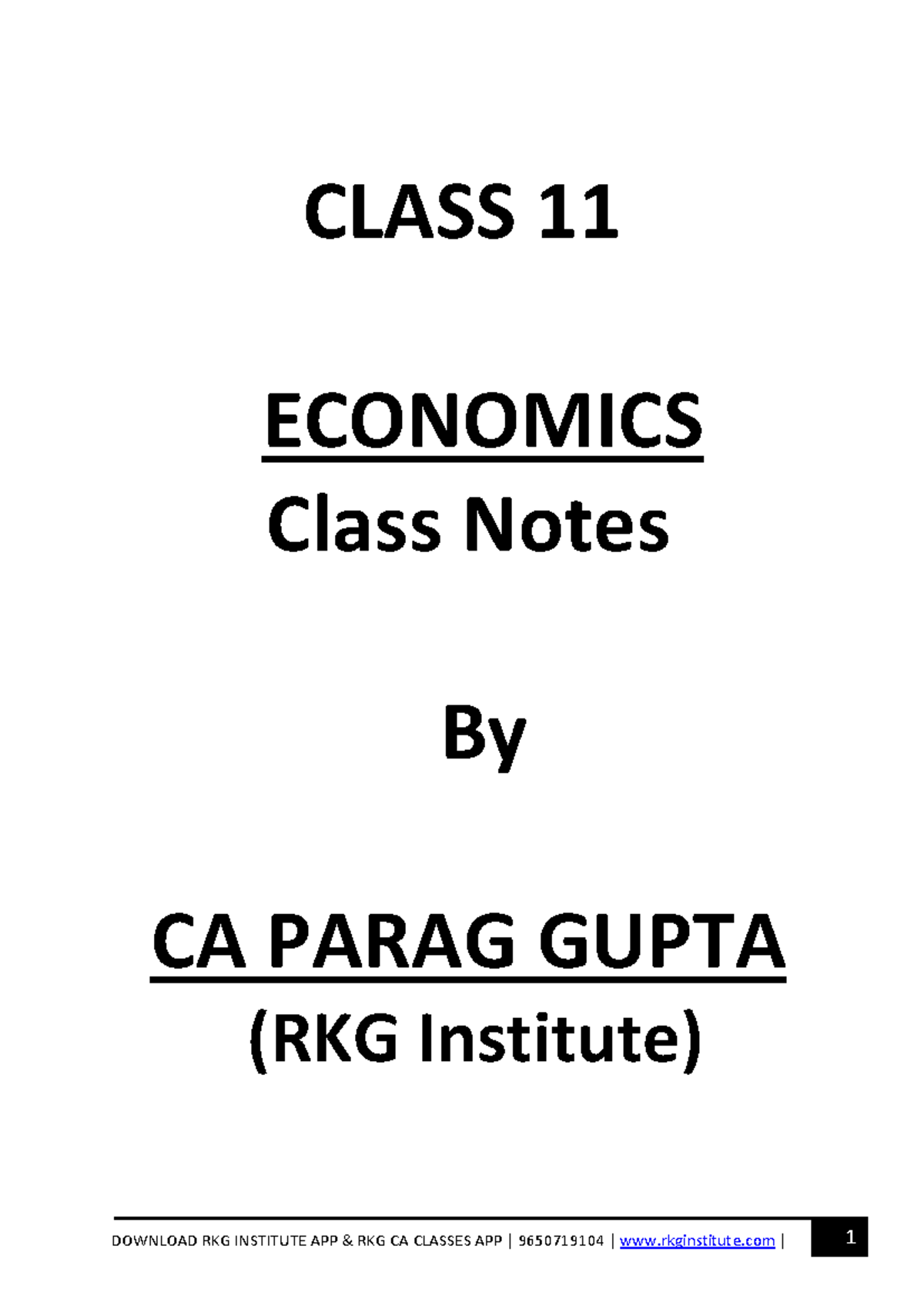 Class 11 Micro-Economics Notes by CA Parag Gupta (RKG Institute) - Studocu