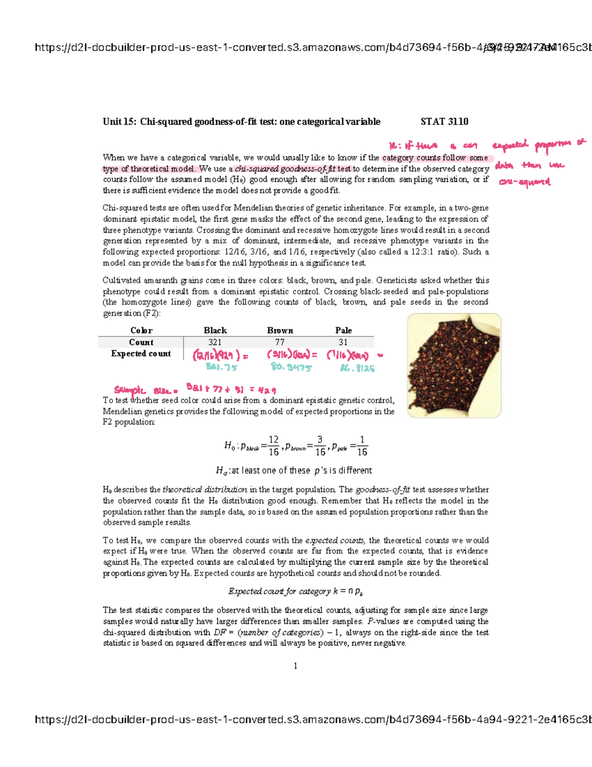 Unit 15: Categorical Variable Test Notes - STAT 3110 - Studocu