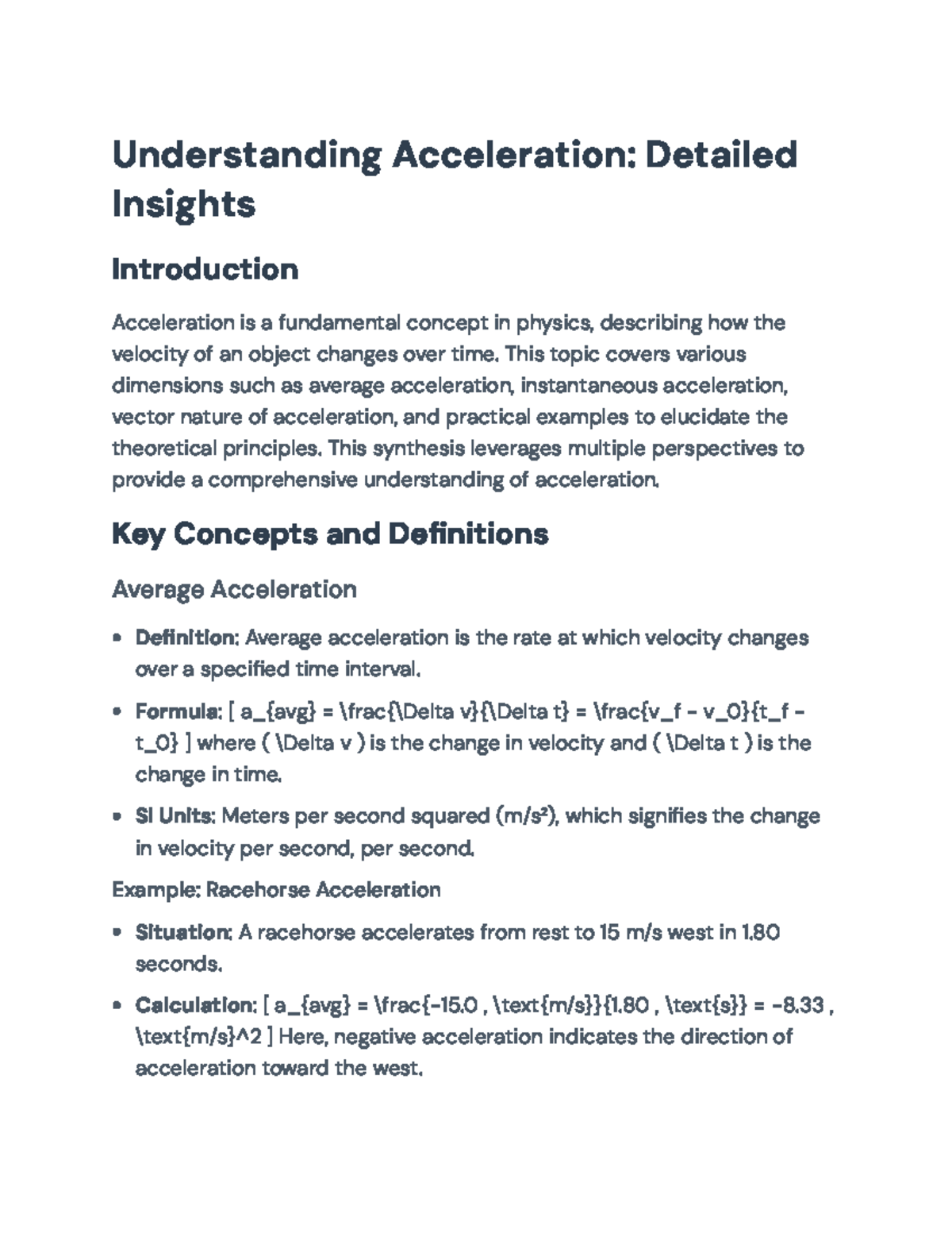Understanding Acceleration in Physics: Concepts & Calculations - Studocu