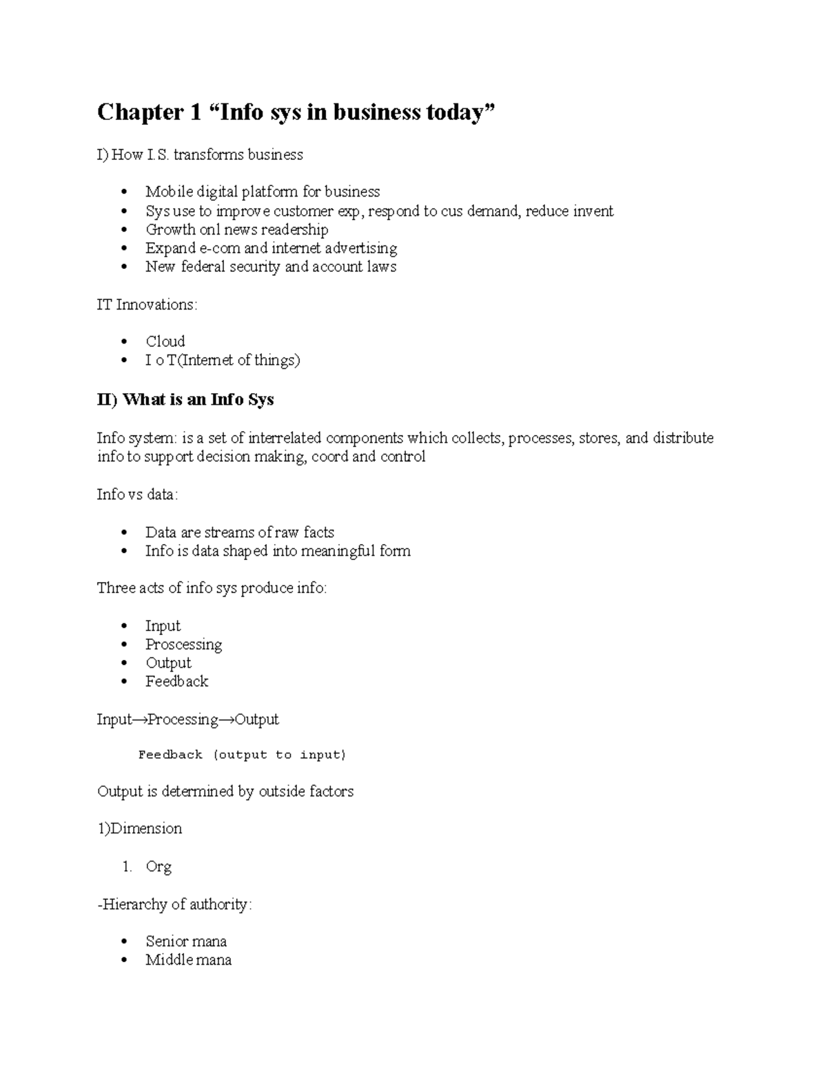 MIS Chapter 1 & 2: Info Systems & Global Collaboration Insights - Studocu