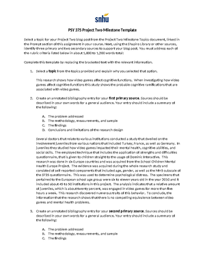 PSY 375 Project One Milestone Template 1 - PSY 375 Project One Milestone Template Select a ...