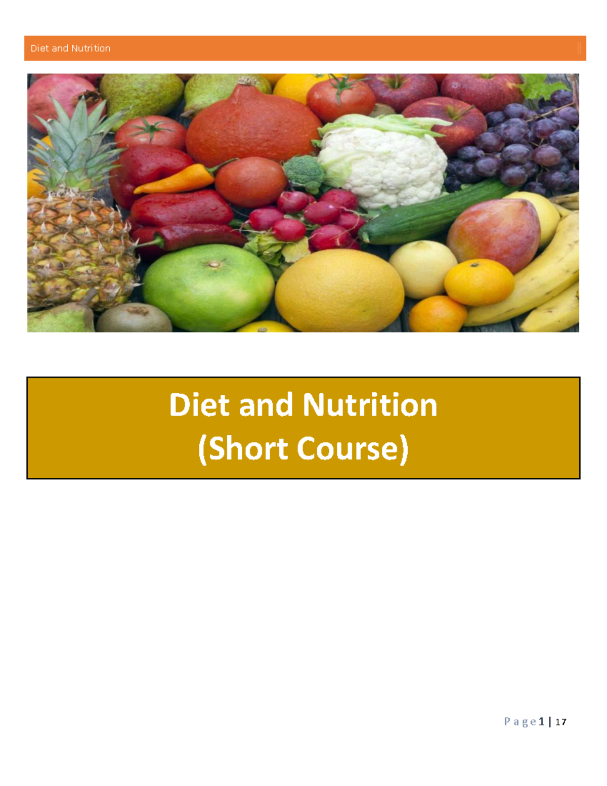 Diet and Nutrition Overview: Key Concepts and Guidelines (Short Course ...