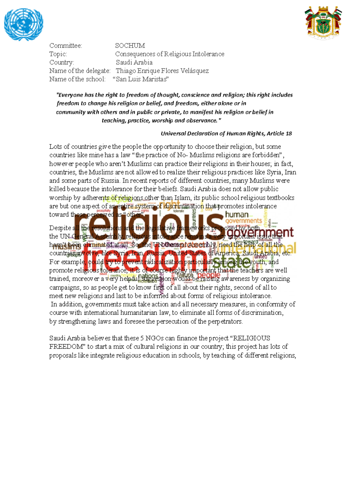 Position Paper: Saudi Arabia on Religious Intolerance - SOCHUM MUN ...