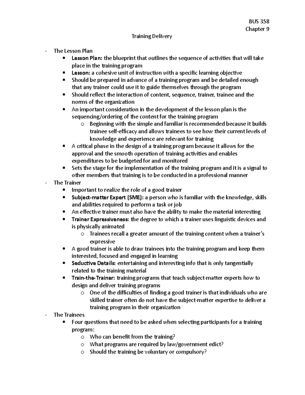 Chapter 9 - Summary of Training Delivery and Development Strategies ...