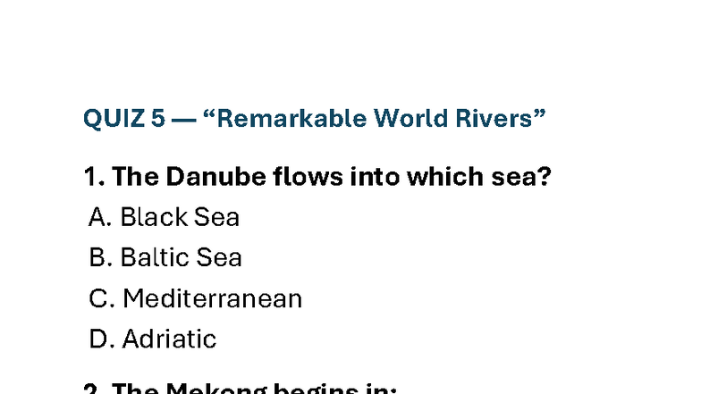 QUIZ 5: World Geography Questions and Answers - Studocu