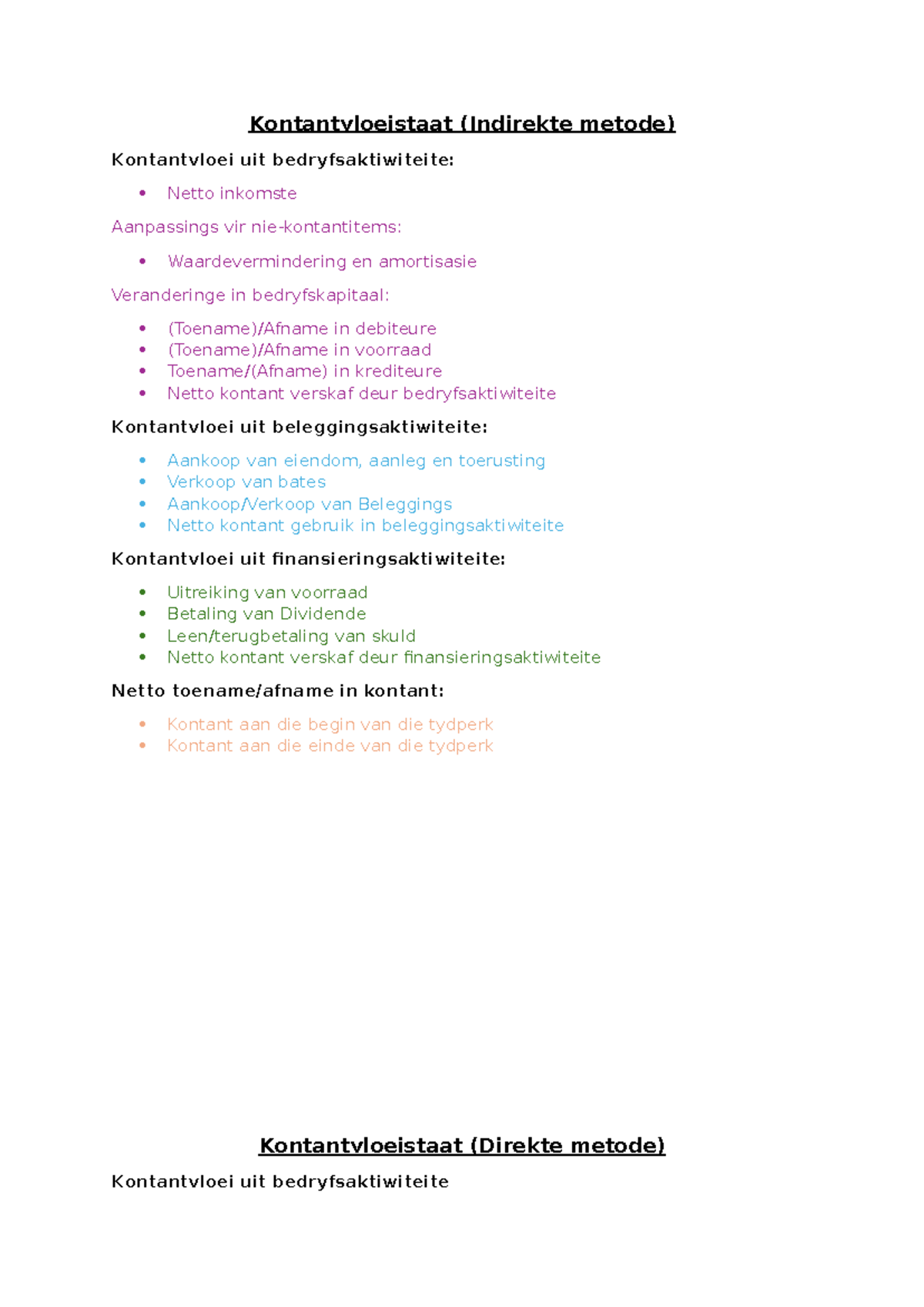 ACCF 121 Kontantvloeistaat Opsomming en Finansiële Inligting - Studocu