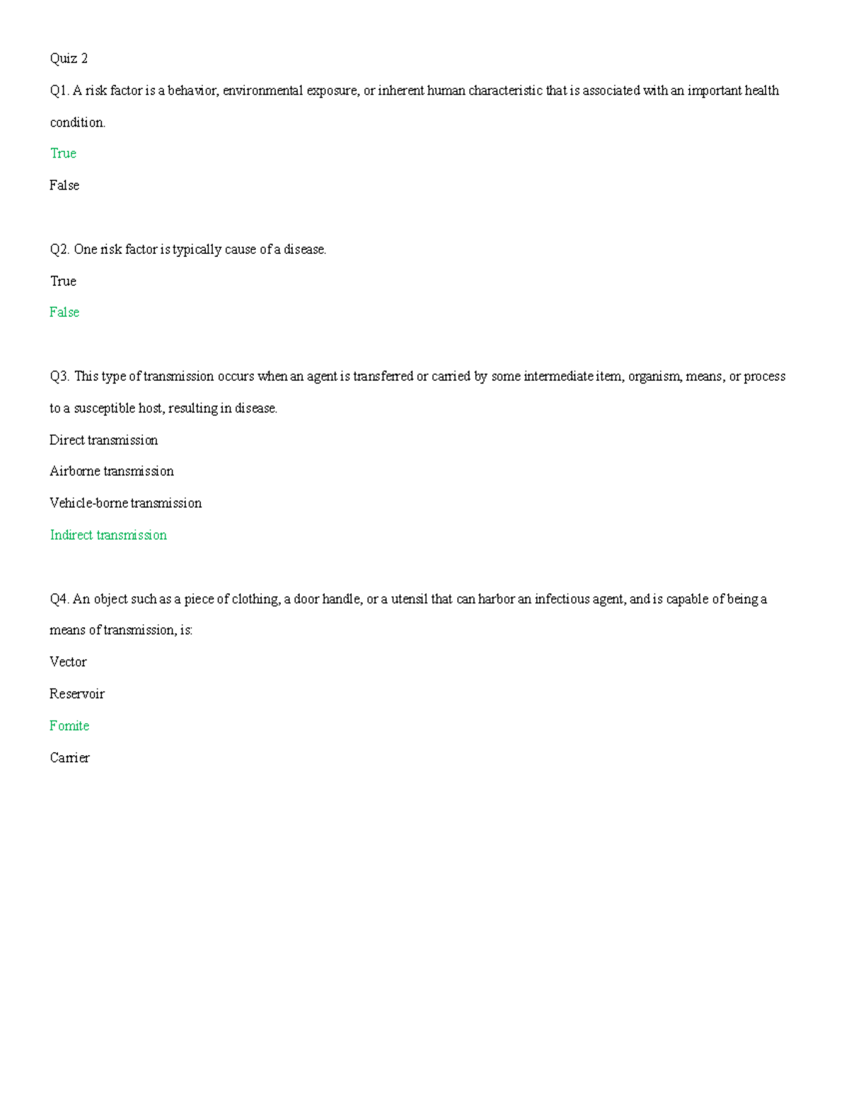 Quiz 2 - Health Risk Factors and Data Analysis Questions - Studocu