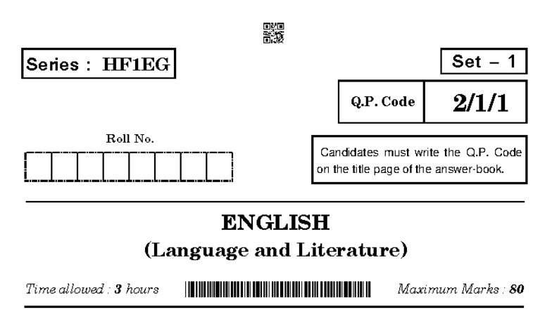 2025 Board Paper: English Language & Literature - HF1EG Q.P. Code - Studocu