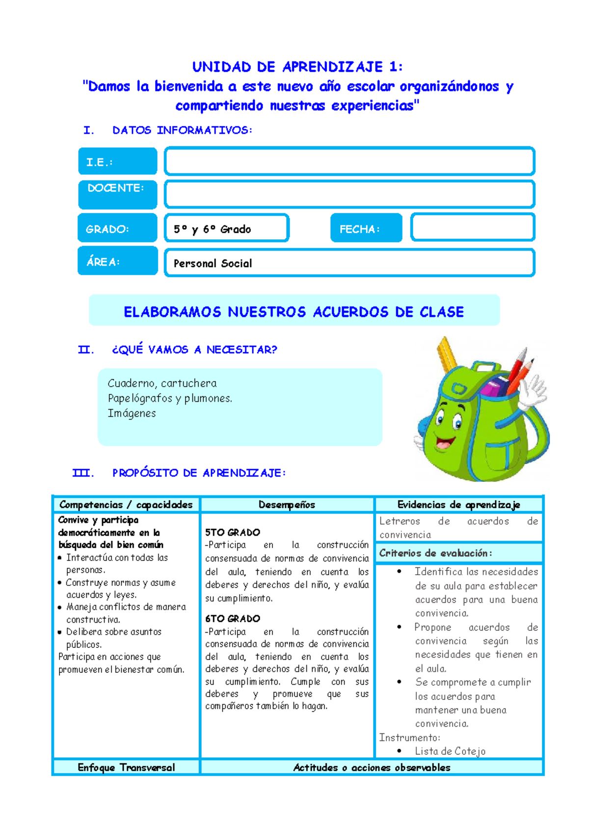 03. Sesion Personal- Elaboramos Nuestros Acuerdos DE Clase - UNIDAD DE ...