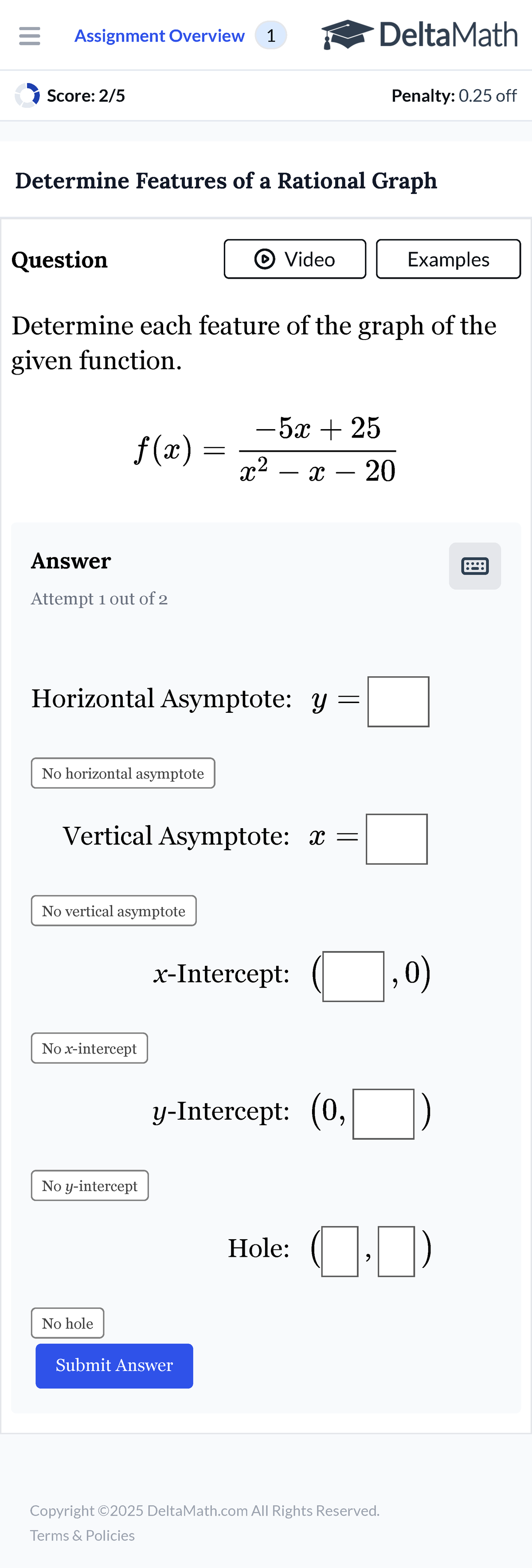Delta Math Student Application - Score: 2/5 Penalty: 0 off Determine ...