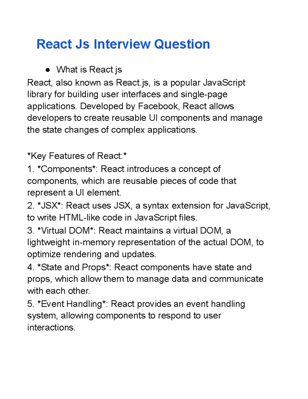 Frontend Interview Questions: React, JavaScript, and HTML - Studocu
