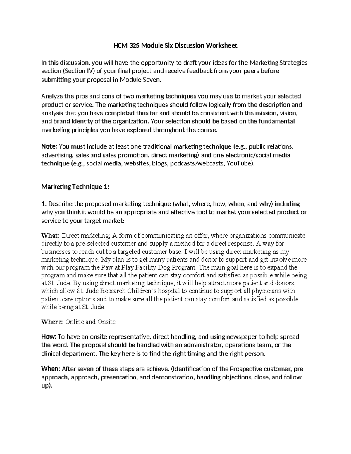 HCM 325 Module Six Marketing Strategies Discussion Worksheet - Studocu