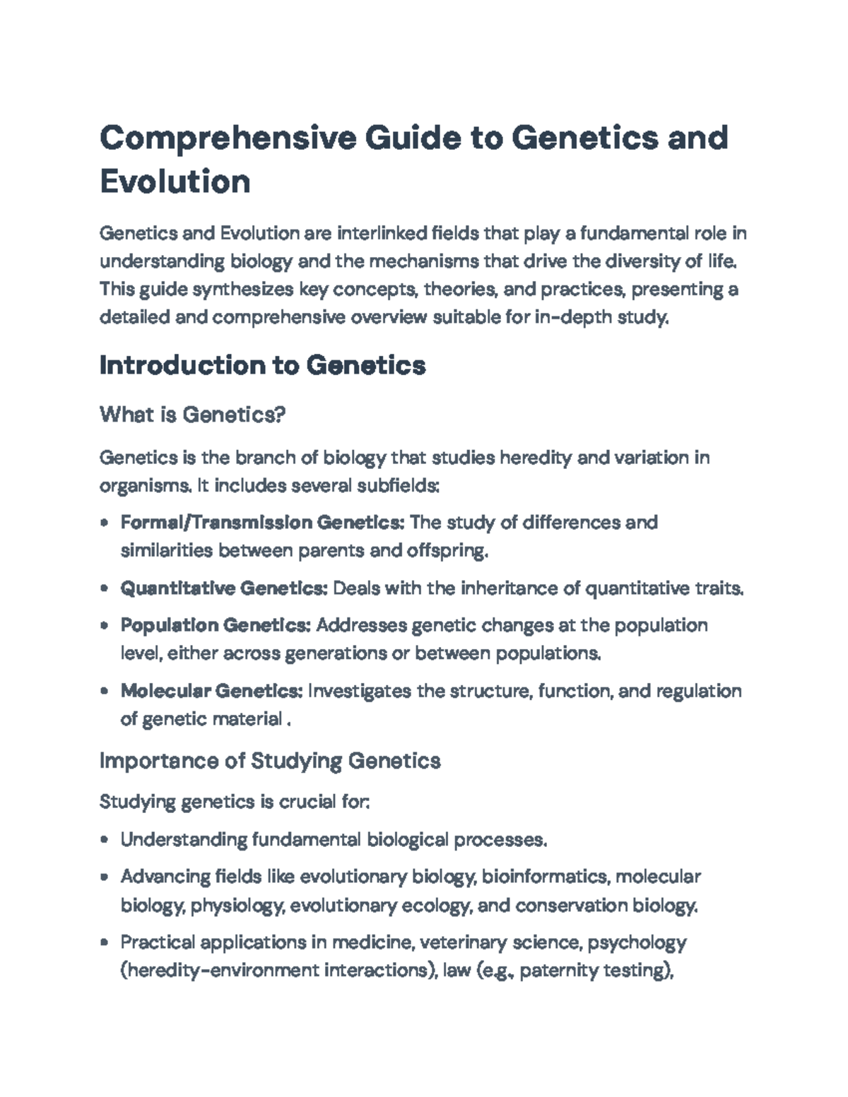 Genetics and Evolution: A Comprehensive Study Guide (Course Code ...