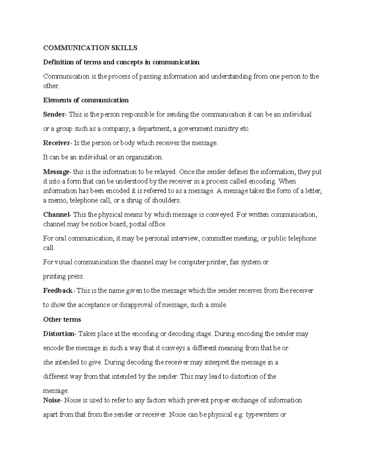 Communication Skills Lecture Notes: Key Concepts and Principles - Studocu