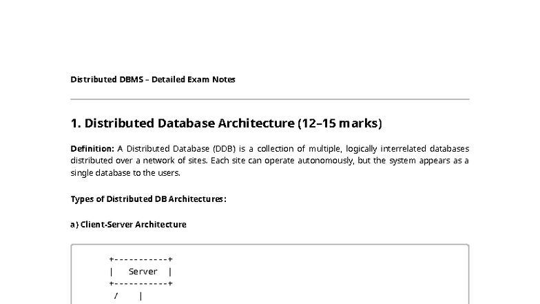 Distributed DBMS Exam Notes: Architecture, Transactions & More - Studocu