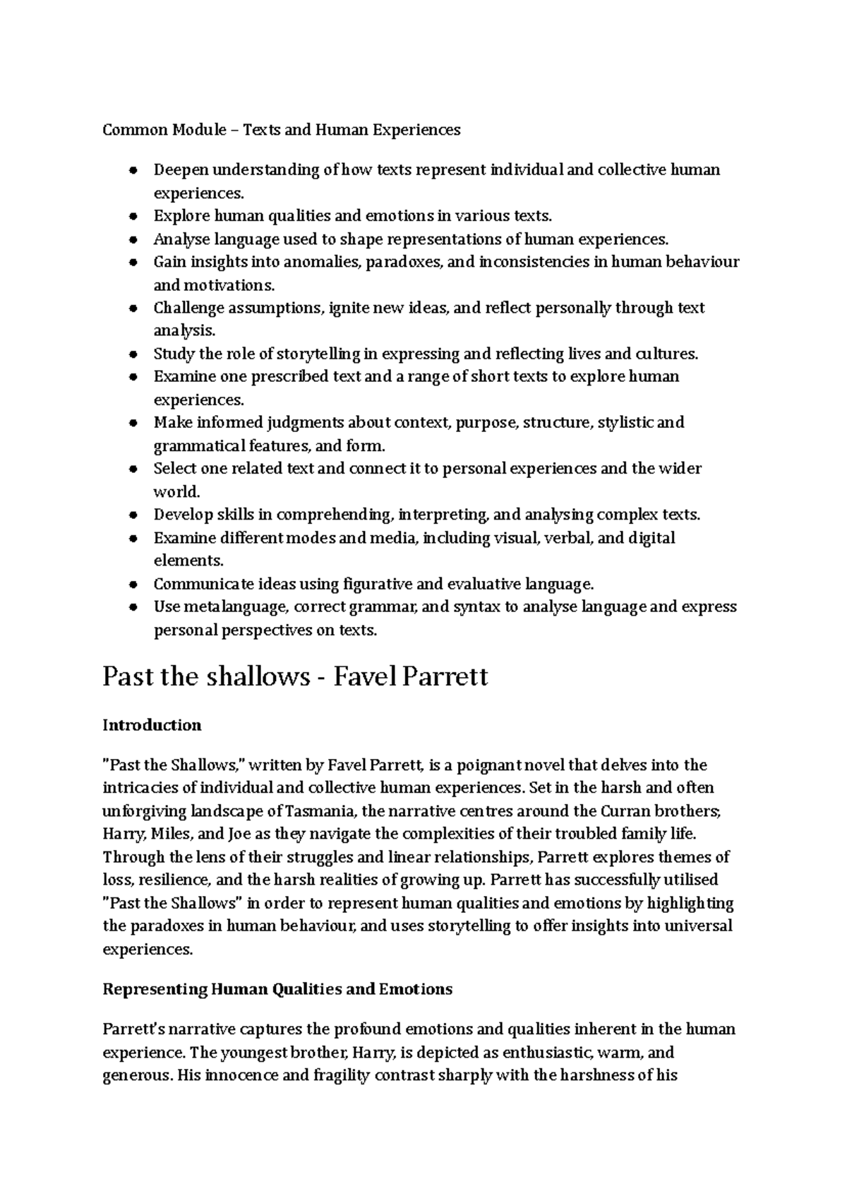Past the Shallows Essay Analysis - LT - Studocu