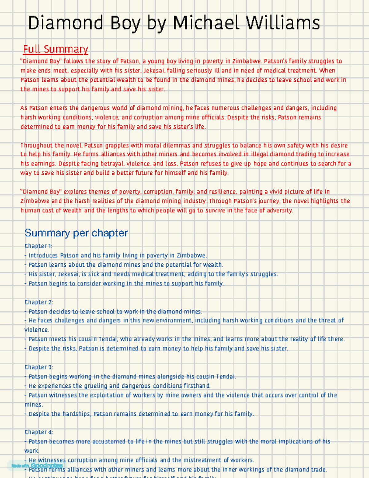Diamond Boy (ENGL 201): Summary by Chapter Analysis - Studocu