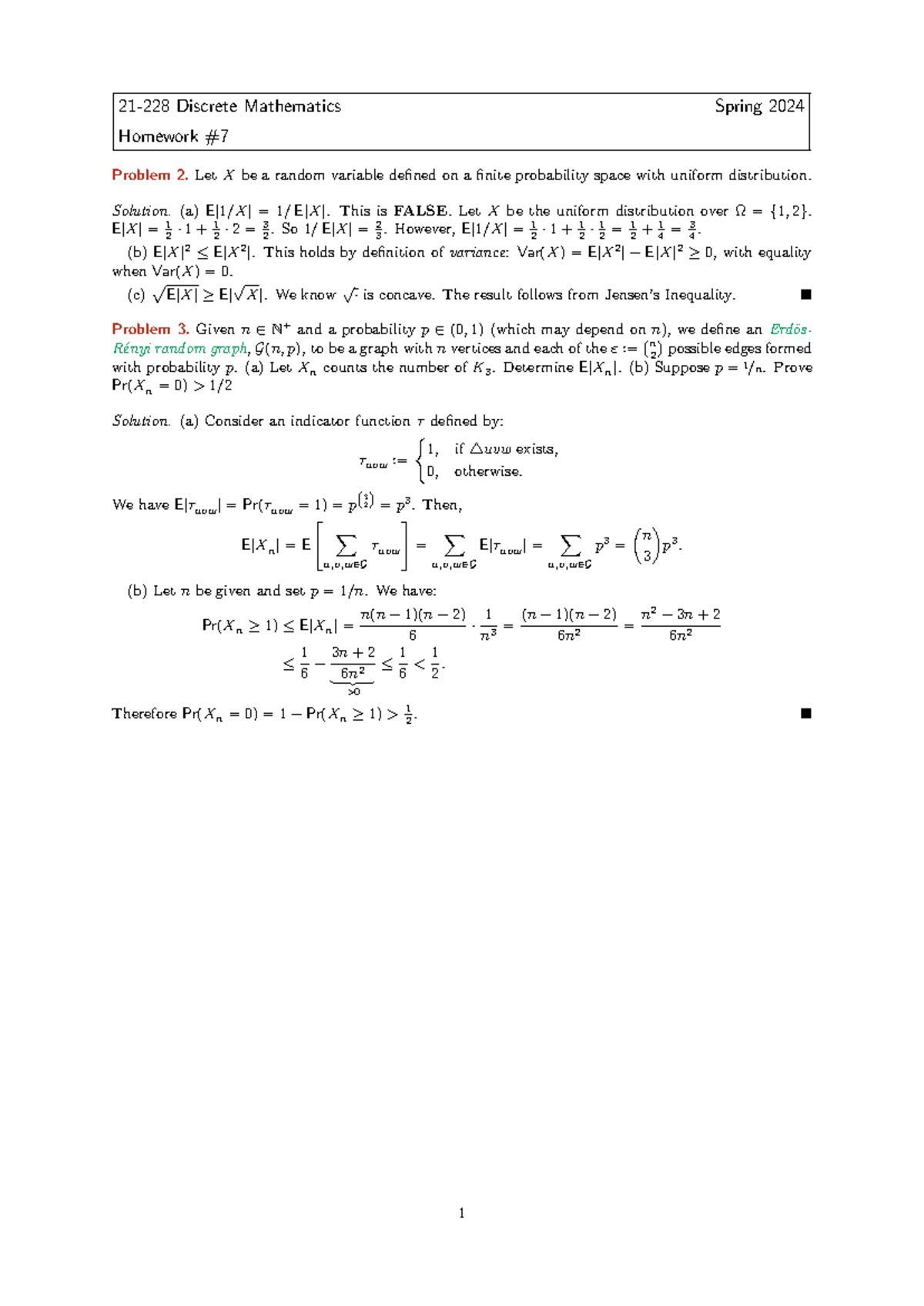 21228 - Discrete Math Spring 2024 - Homework 7 Solutions - Studocu