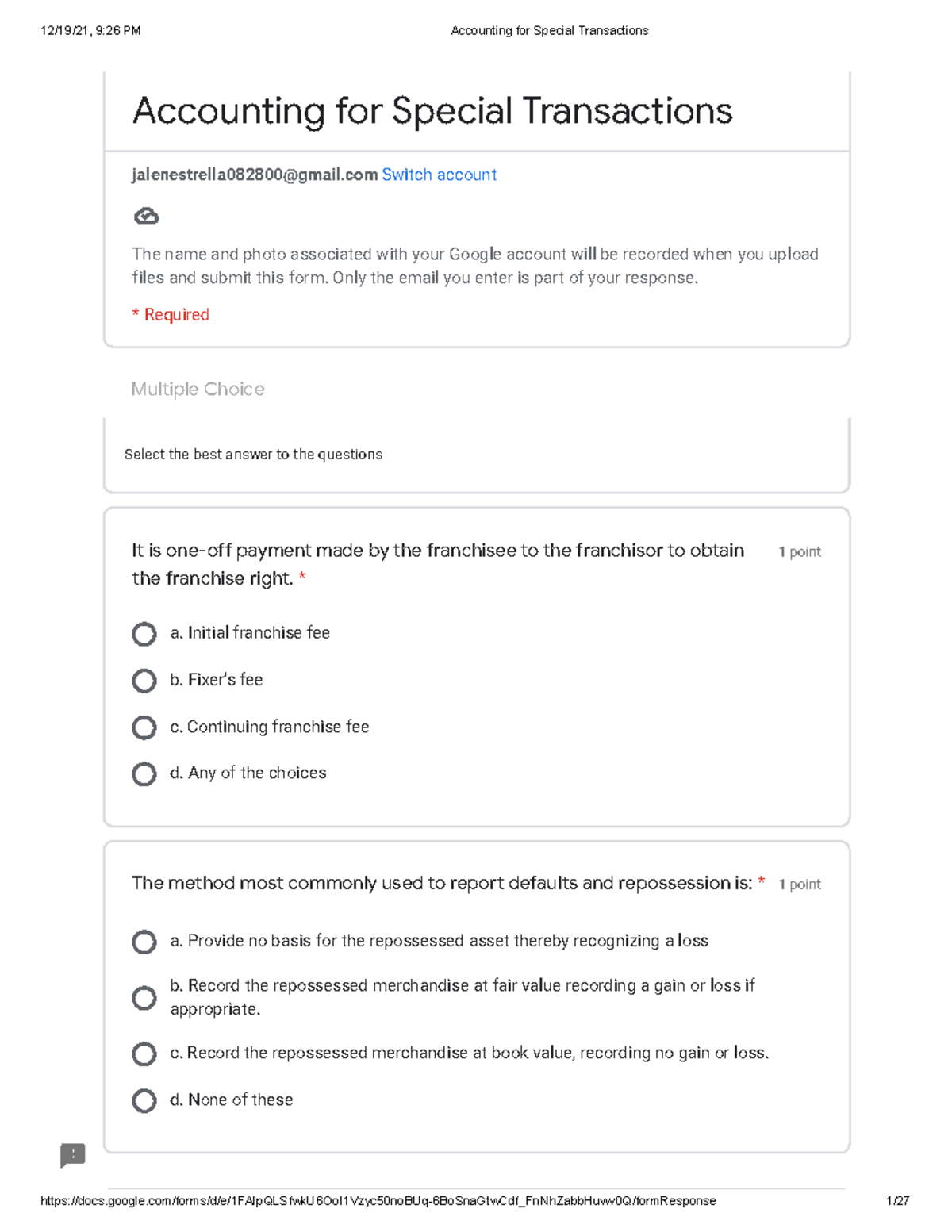 Accounting for Special Transactions - Final Exam MCQs and Solutions ...