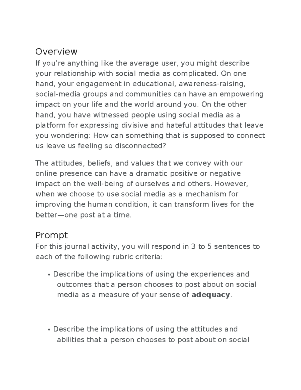 Module Four Activity: Social Media Impact on Identity & Relationships ...
