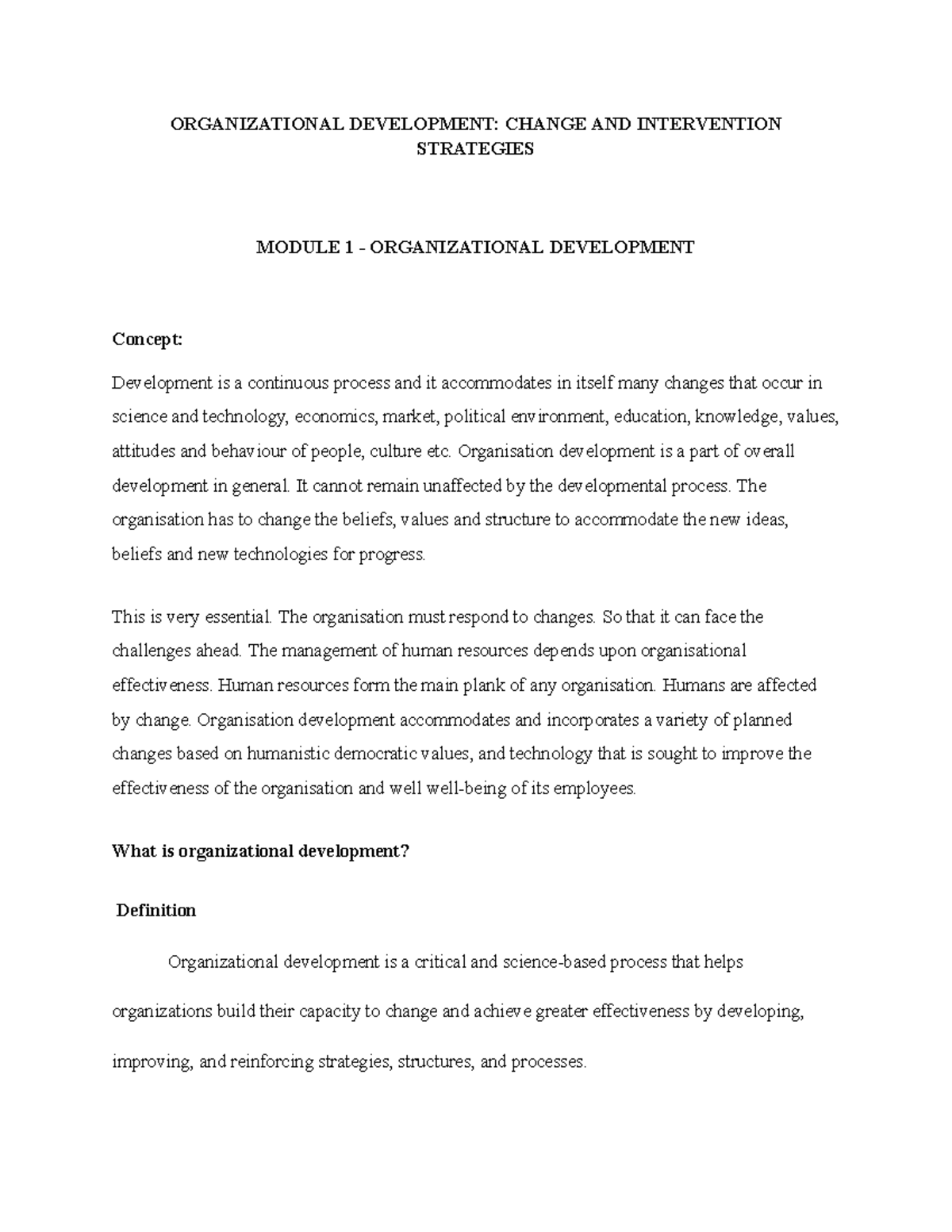 OD Module 1 Notes: Organizational Development and Succession Planning ...