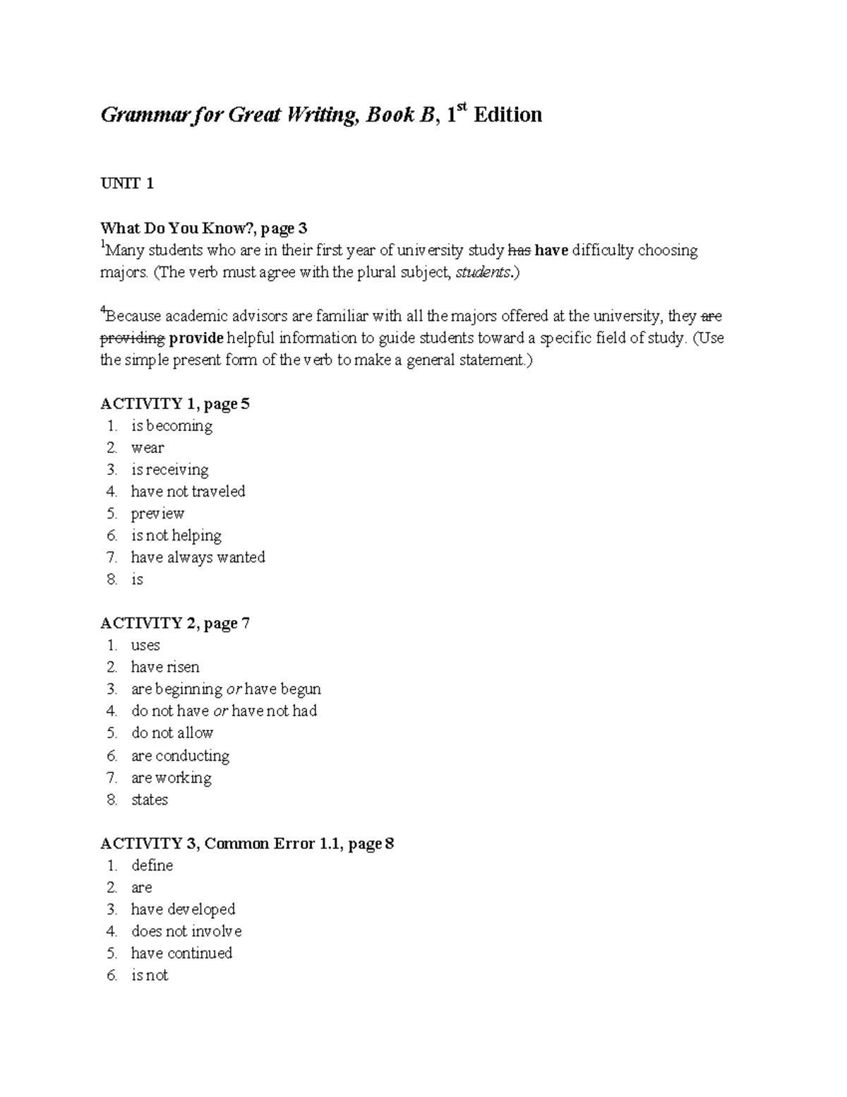 Grammar for Great Writing Answer Key B - Grammar for Great Writing ...