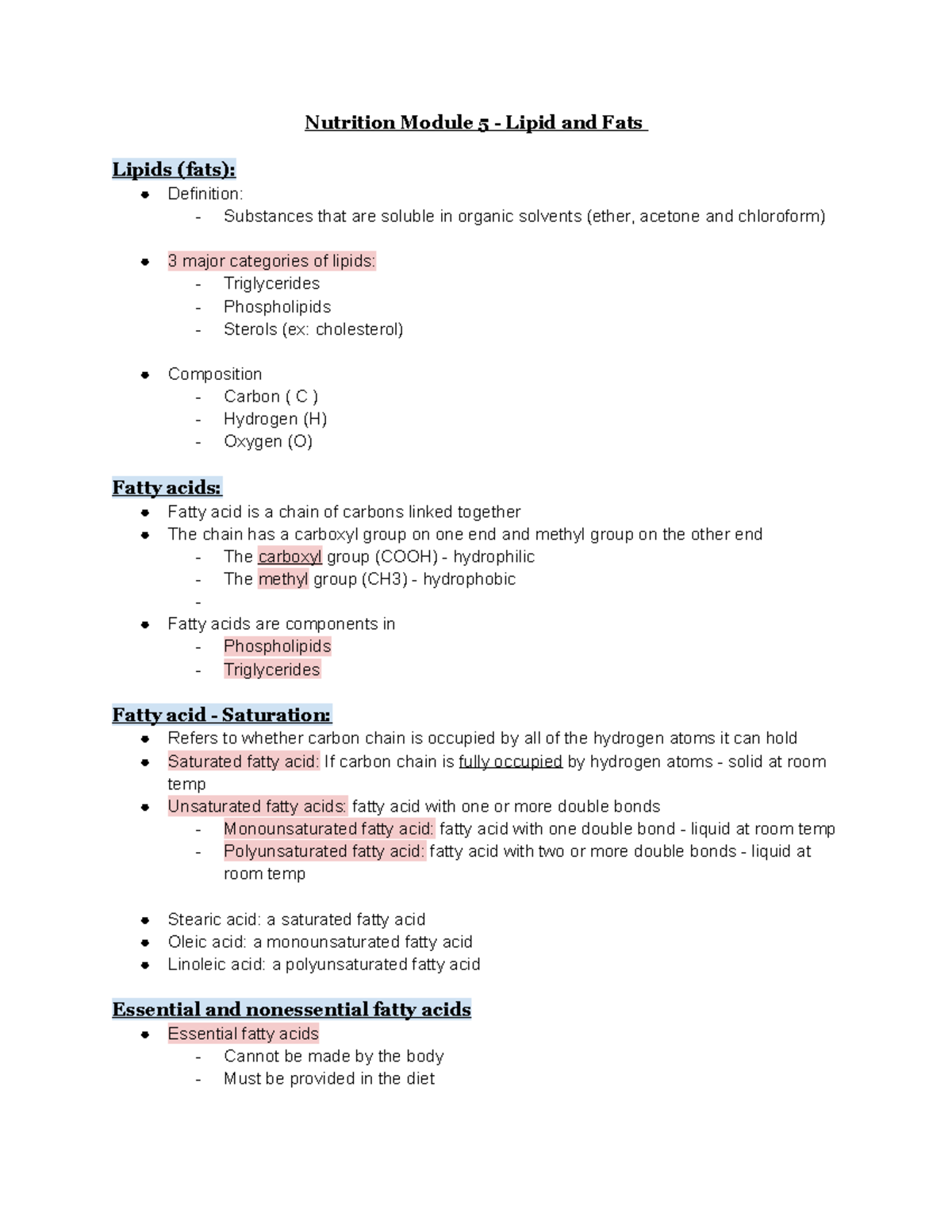 Nutrition Module 5: Comprehensive Guide on Lipids and Fats - Studocu
