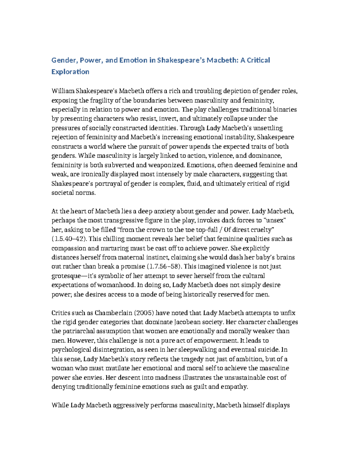 Macbeth (ENG 101): Gender, Power, and Emotion in Shakespeare's Tragedy ...